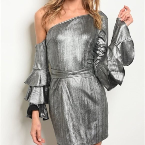 Dresses | Silver Metallic Dress | Poshmark